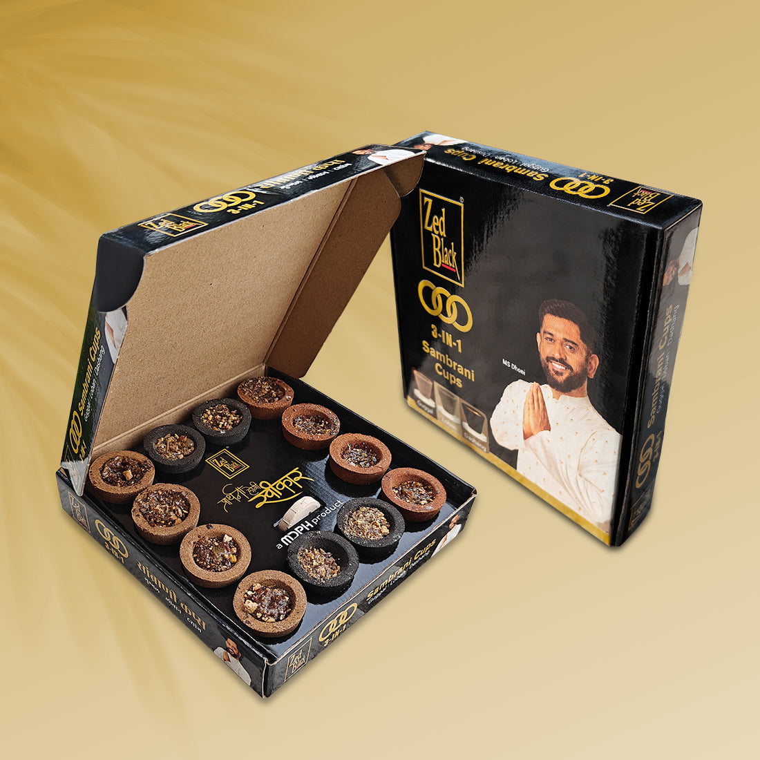 Zed Black 3 in 1 Sambrani Cups Sambrani Dhoop Cup Box - Long Lasting P