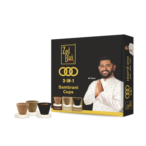 Zed Black 3 in 1 Sambrani Cups Sambrani Dhoop Cup Box - Long Lasting P