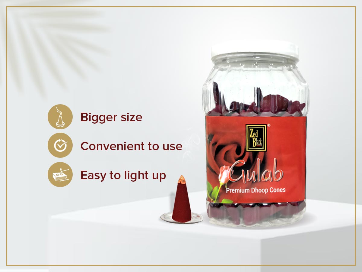 Zed Black Dhoop Big Cones in Jar Packing Incense Dhoop Cones – 3 Fragr